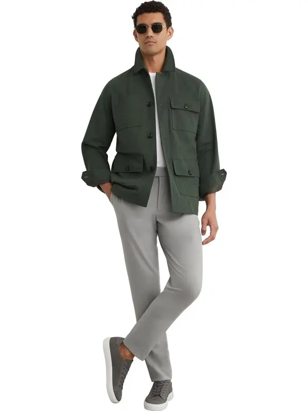 REISS Slim-fit Drawstring Trousers - Sage Green