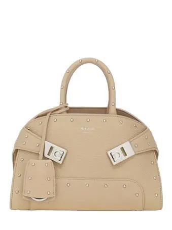 FERRAGAMO Hug Handbag With Studs Xs - Metallic