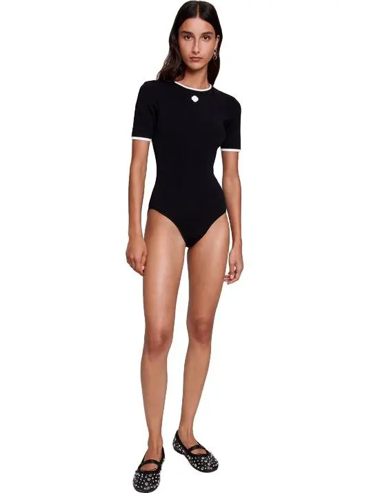 Maje Open Knit Bodysuit - Black