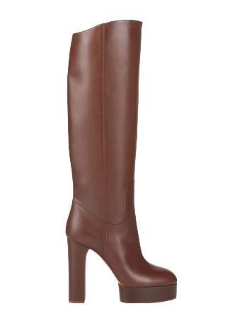 Casadei Chocolate Calfskin Knee-high Boots With Block Heel - Brown