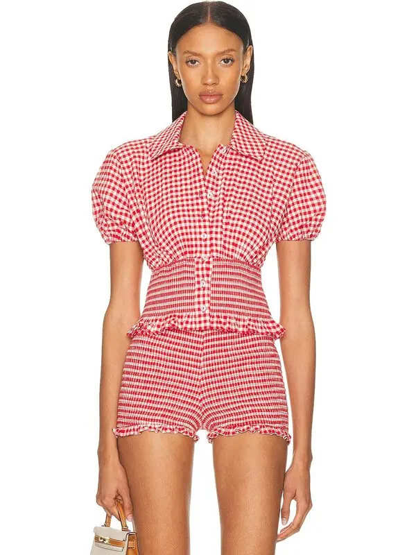 L'academie Gwen Cropped Top - Red & White