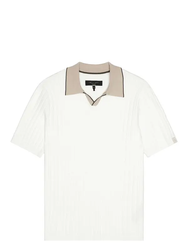 Rag & Bone Sanford Johnny Collar Polo In White - Chalk