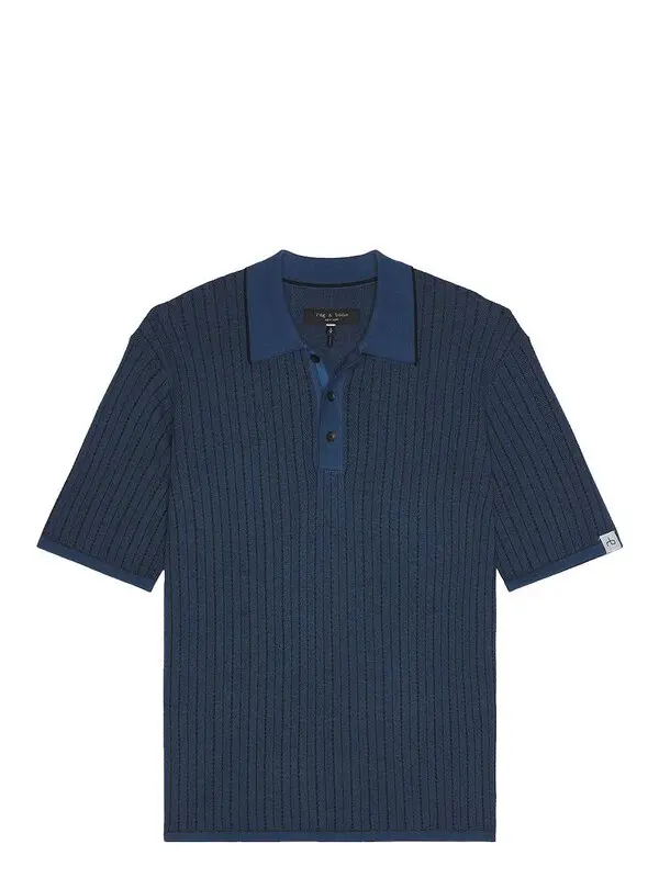 Rag & Bone Harvey Garment Dyed Polo In Navy - Moonlight