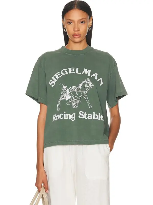 SIEGELMAN STABLE Racing Stable Crop Tee - Green & White