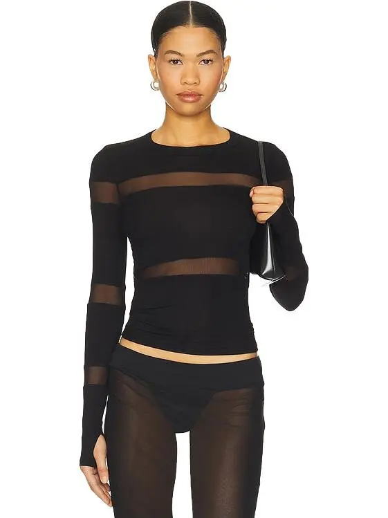 Michael Lauren Vex Long Sleeve Fitted Top - Black