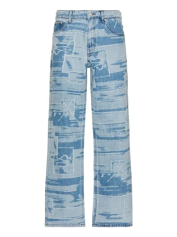 BABYLON 5 Pocket Laser Printed Patched Pants - Light Indigo