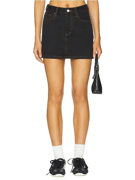Still Here Holly Denim Skirt - Washed Black