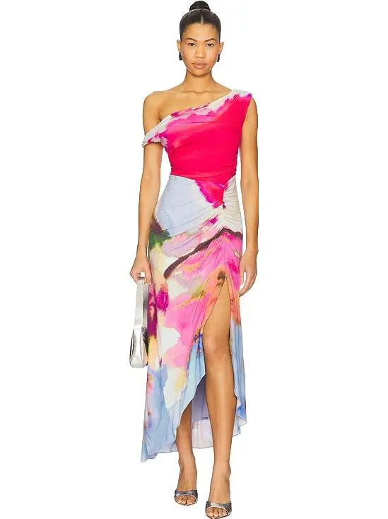 AMUR Printed Jersey One-shoulder Dress - Sahara Sky