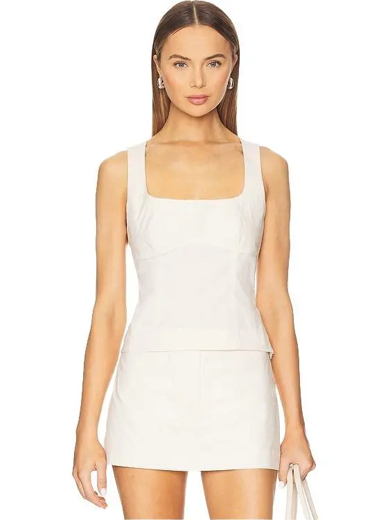 L'academie Thierry Square Neck Poplin Top - Beige