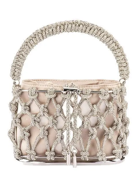 OLGA BERG Amelia Crystal Cage Bag - Metallic Neutral