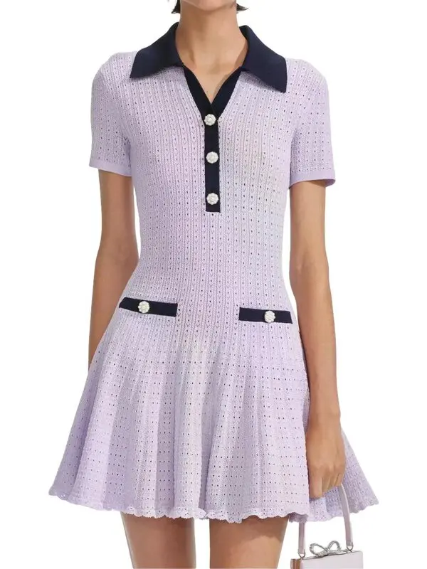 SELF-PORTRAIT Knitted Mini Dress - Purple