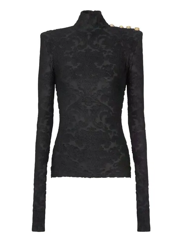 Balmain Baroque-pattern Long-sleeved Top - Black