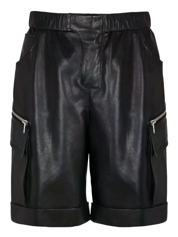 Balmain Leather Cargo Shorts - Black