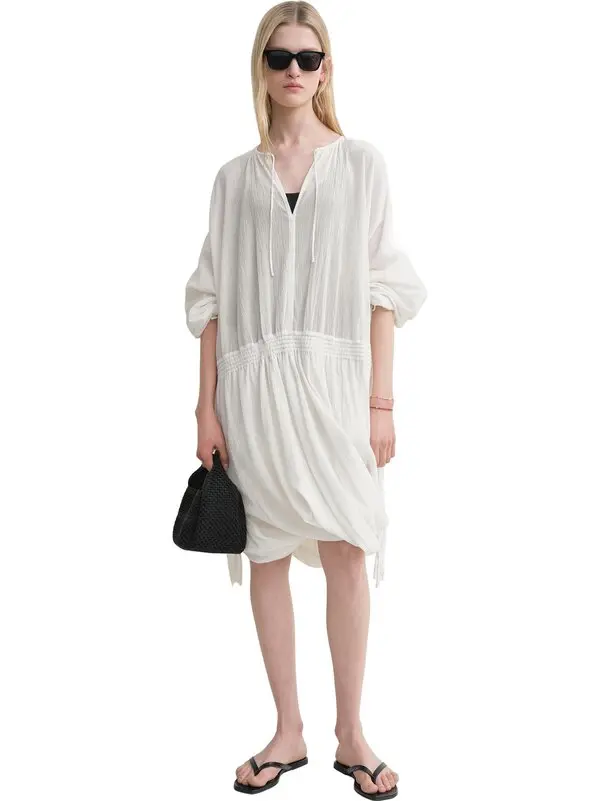 TOTEME Drawstring Crinkled Organic Cotton Dress - Off-white