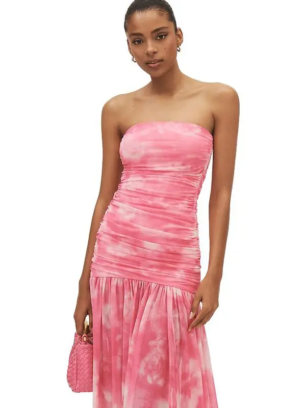 Bardot Solana Strapless Mesh Drop-waist Midi Dress - Pink Floral