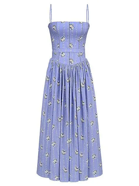 House Of Cb Ysabella Panelled Cotton Midi Dress - Daisy Stripe Blue