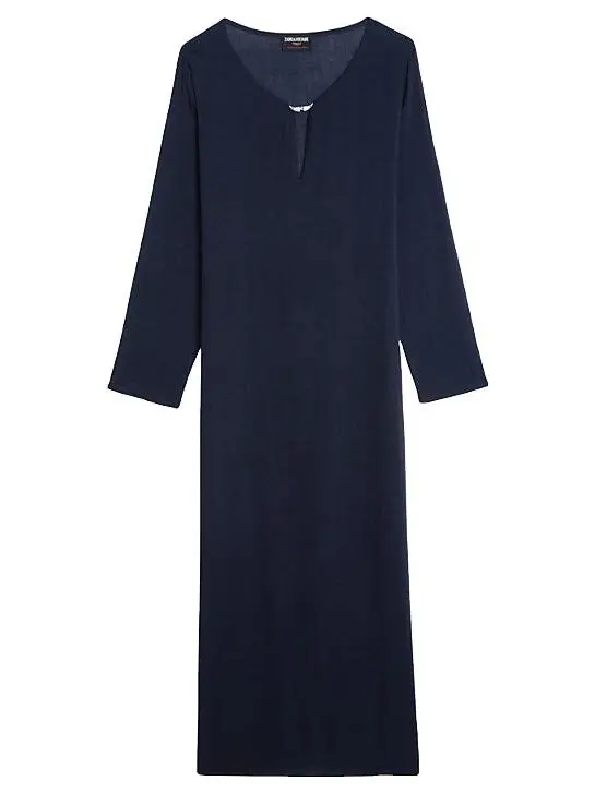 Zadig&Voltaire Brooch-embellished Long-sleeve Maxi Dress - Encre