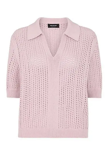 Whistles Pointelle-collar Knit Top - Lilac