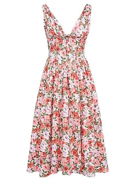 House Of Cb Emmelina Floral-print Cotton Midi Dress - Rose Print