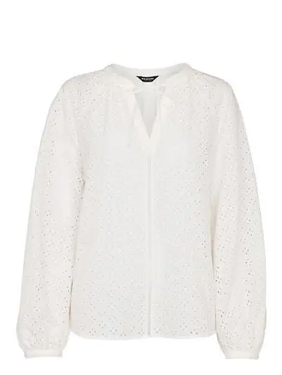 Whistles Broderie V-neck Cotton Blouse - White