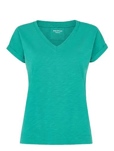 Whistles Willa V-neck Cotton-jersey T-shirt - Green