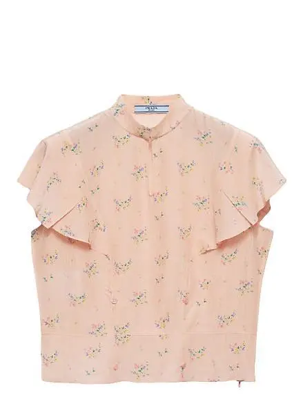 Prada Floral-print Pongé Woven Top - Pink