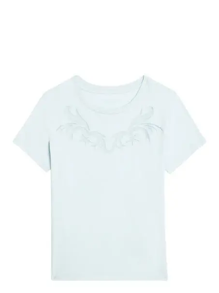 Zadig&Voltaire Alys Fishnet-embroidered Cotton T-shirt - Cloud