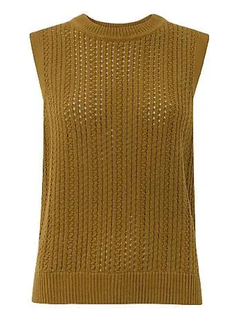 Whistles Pointelle Knitted Tank - Khaki/olive