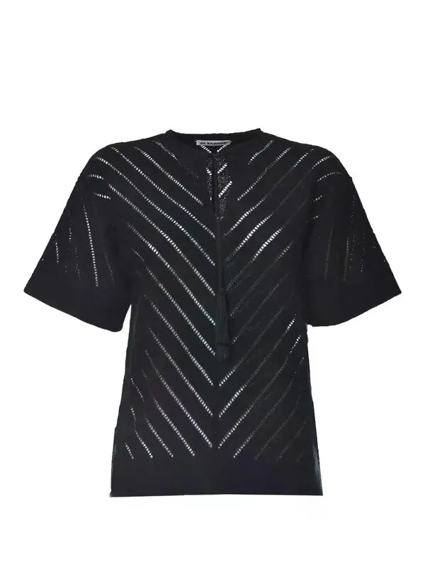 JIL SANDER Striped Short-sleeved Top - Black