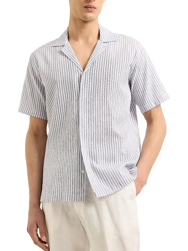 Orlebar Brown Maitan Ii Beach Stripe Seersucker Button Down Shirt - Blue/white
