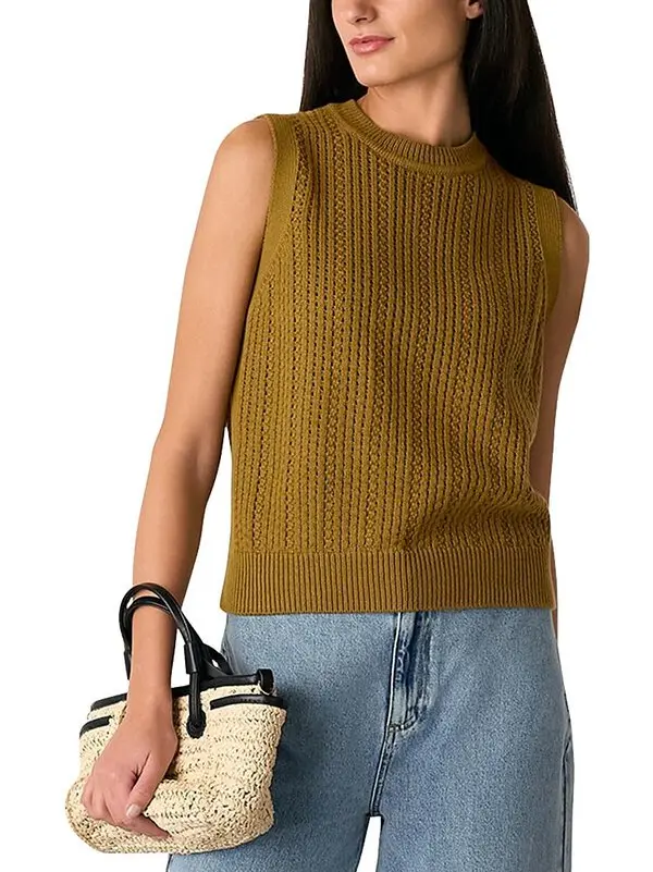 Whistles Pointelle Knit Tank - Olive