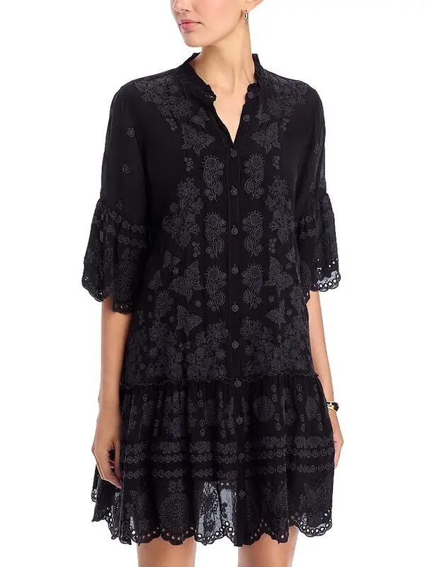 Johnny Was Gracie Embroidered Eyelet Dress - Black