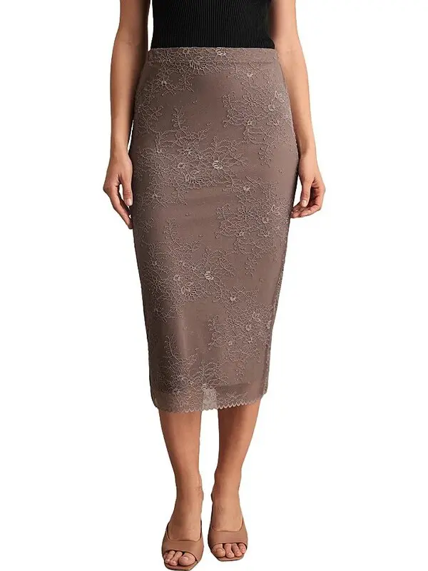 REISS Rita Lace Skirt - Taupe Brown