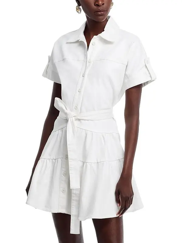 AREA STARS Belted Short Sleeve Shirt Dress - White