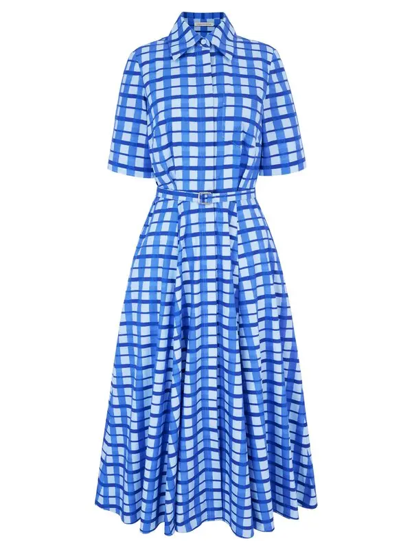 EMILIA WICKSTEAD Rubie Painted Gingham Cotton Poplin Dress - Blue