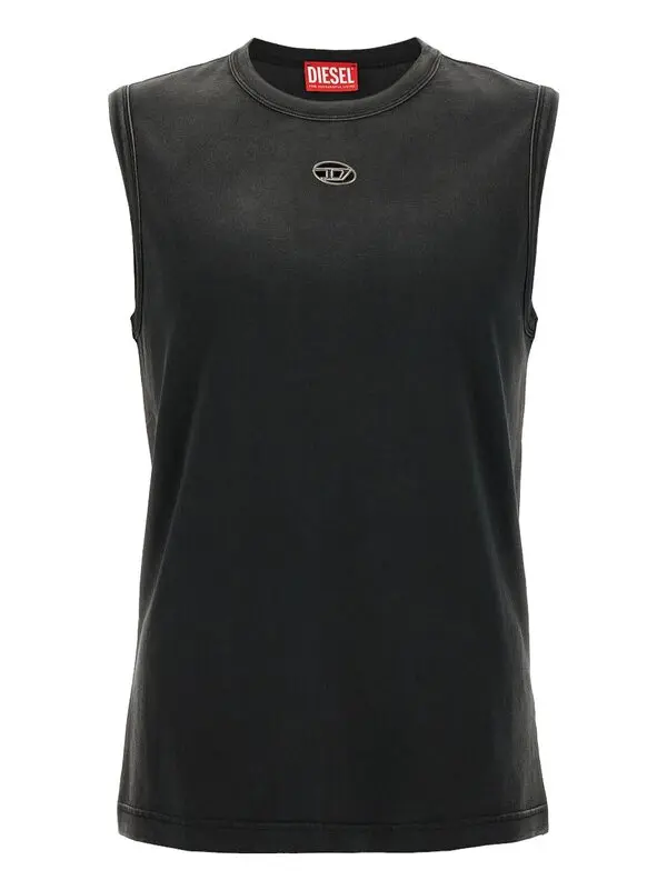 Diesel Cotton Jersey Top With Spray Treatment - Black