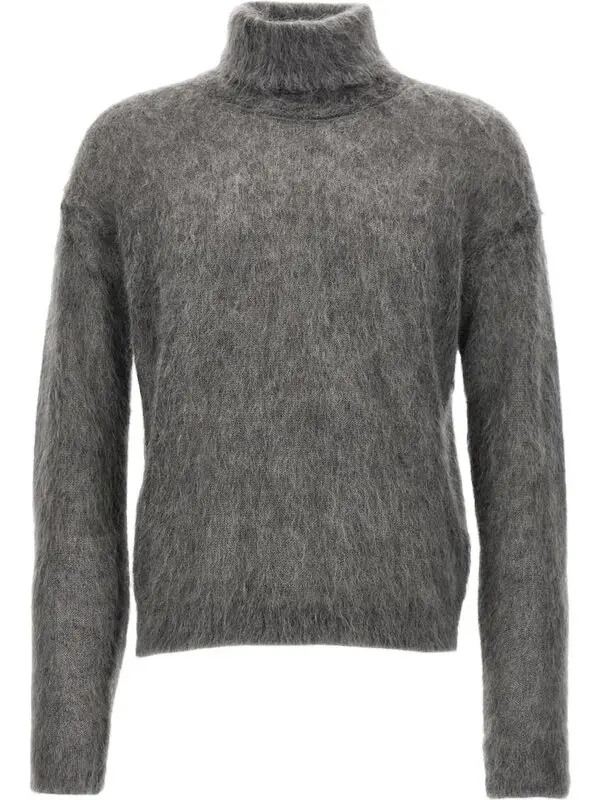 Saint Laurent Mohair Turtleneck Sweater - Gray