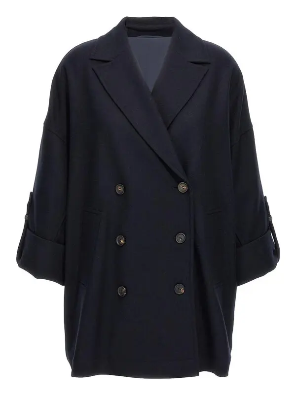 Brunello Cucinelli Shiny Cuff Details Caban Coat - Blue