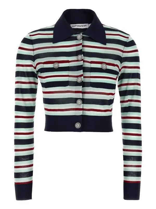 SELF-PORTRAIT Striped Viscose Knit Cardigan - Multicolor