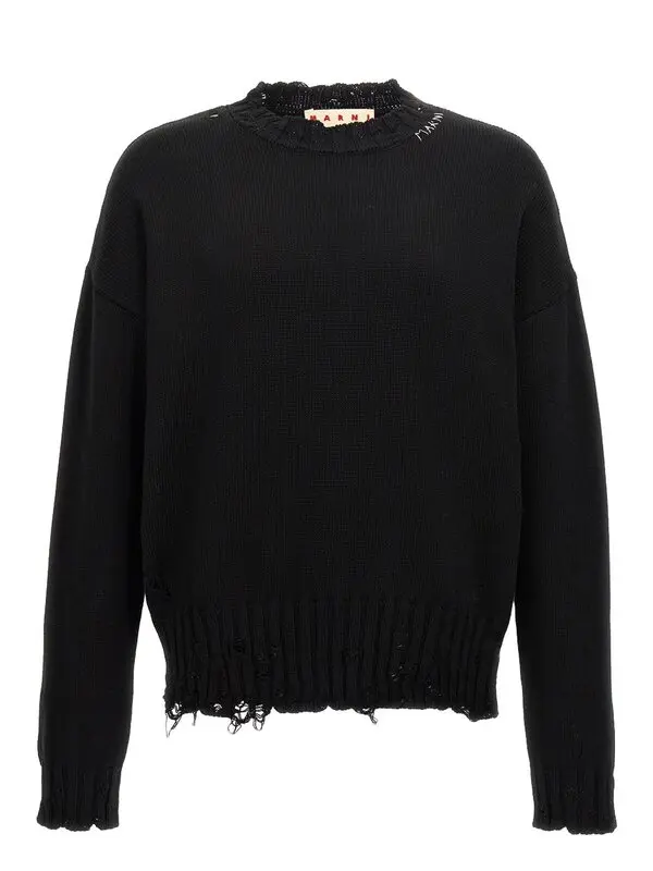 Marni Destroyed Effect Cotton Sweater - Black