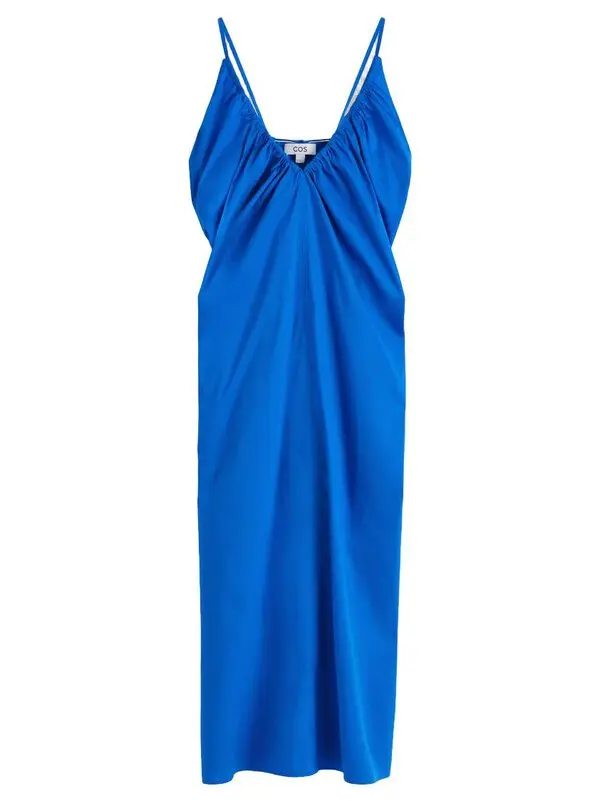 Cos Gathered V-neck Maxi Dress - Blue