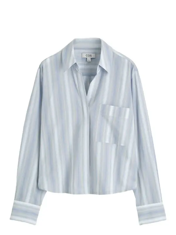 Cos Cropped Striped Cotton Shirt - Blue