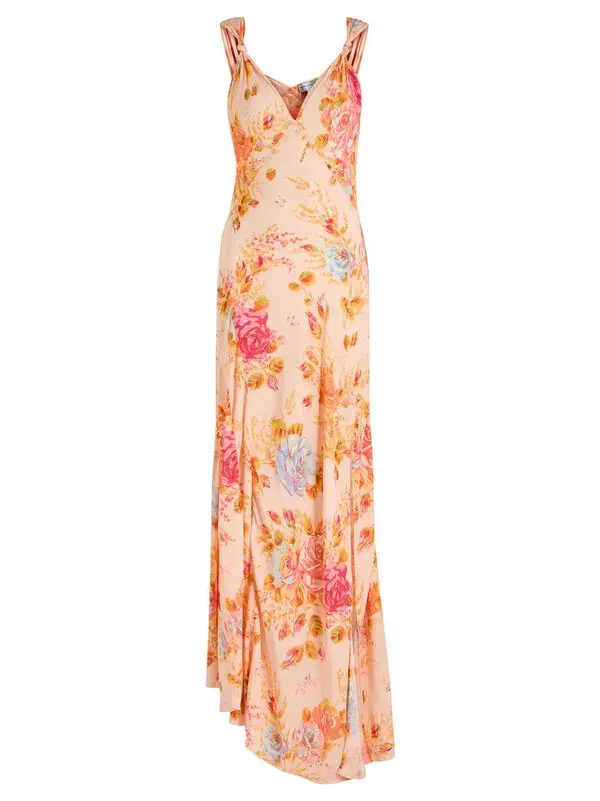 NEVER FULLY DRESSED Floral Satin Maxi Dress - Cream