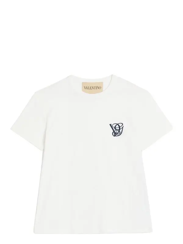 Valentino Garavani Cotton T-shirt With Vg Patch - Ivory