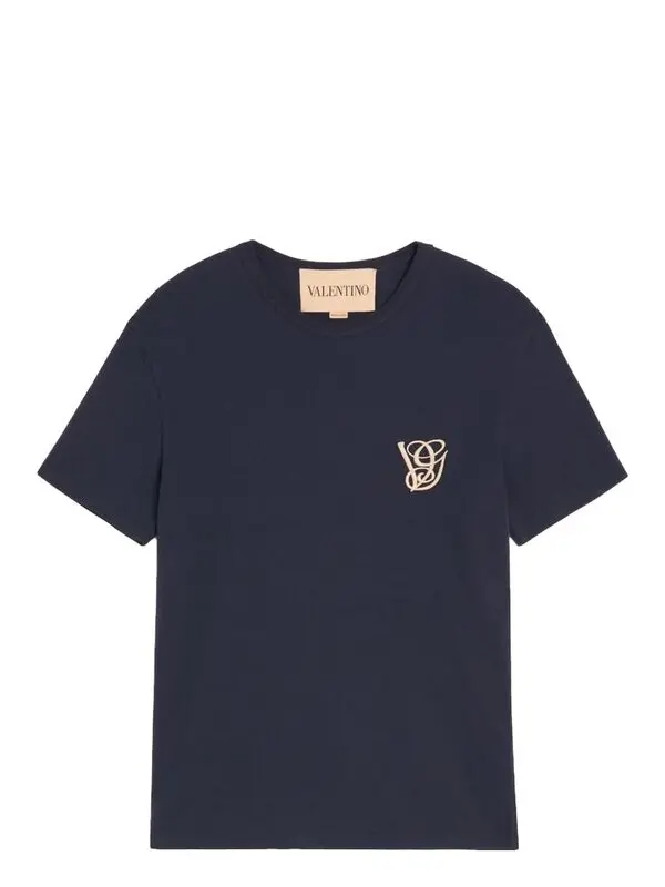 Valentino Garavani Cotton T-shirt With Vg Patch - Navy