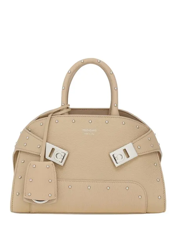 FERRAGAMO Hug Handbag With Studs - Beige