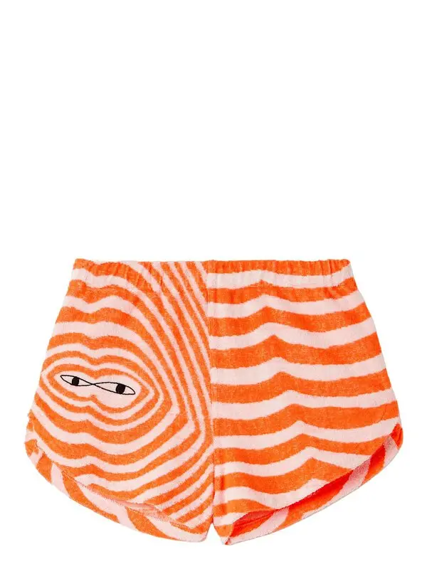 THE ELDER STATESMAN Embroidered Striped Cotton-terry Shorts - Orange