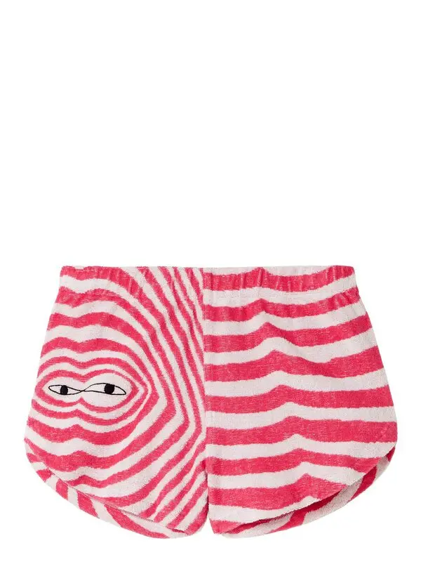 THE ELDER STATESMAN Embroidered Striped Cotton-terry Shorts - Red