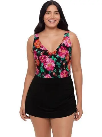 TRIMSHAPER Julie Adjustable Side-tie Swimdress - Hothouse Garden