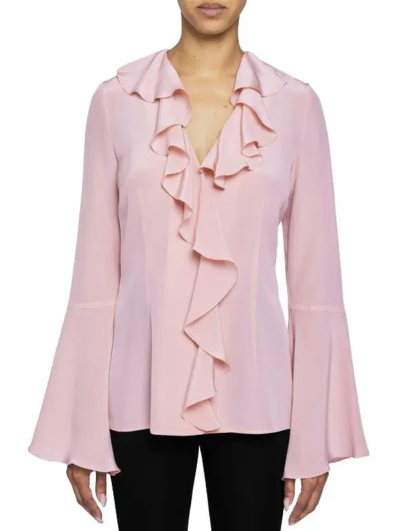 Santorelli Sydney Ruffle Neck Blouse - Blush